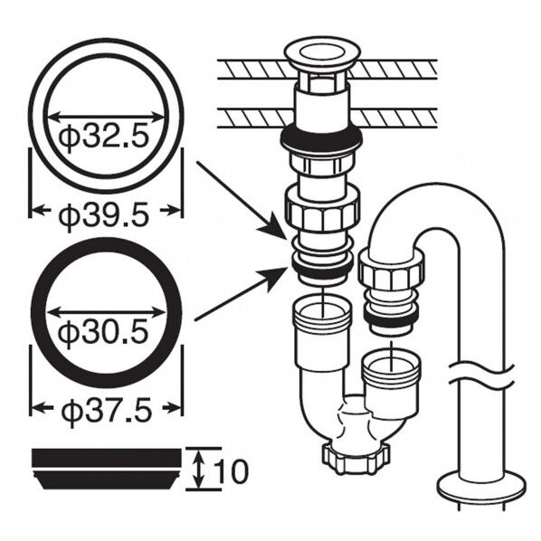 PP40-42S-32 トラップ用アジャストパッキン 1個(SANEI)｜トラノテ
