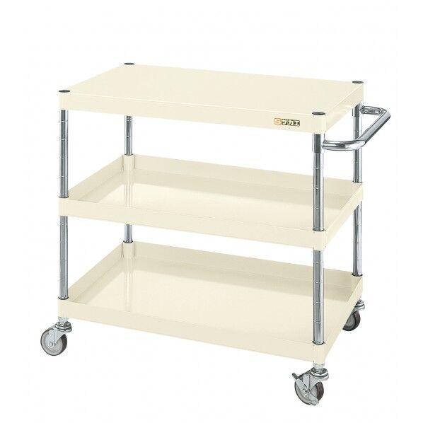 サカエ CSパールワゴン(軽量タイプ/ゴム車/H740/3段) W600×D400×H740 アイボリー CSP-6073LI 台車/サポートテーブル/台 1台 (サカエ)｜トラノテ