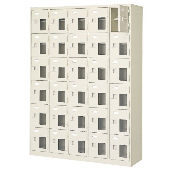 BST5-6HMXN 扉付 シューズボックス 鍵無 5列6段(30人用) セミホワイト 1台(三島精器)｜トラノテ